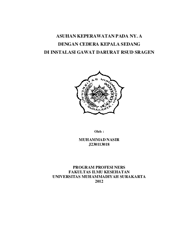 (PDF) ASUHAN KEPERAWATAN PADA NY. A DENGAN CEDERA KEPALA SEDANG DI INSTALASI GAWAT DARURAT RSUD ...