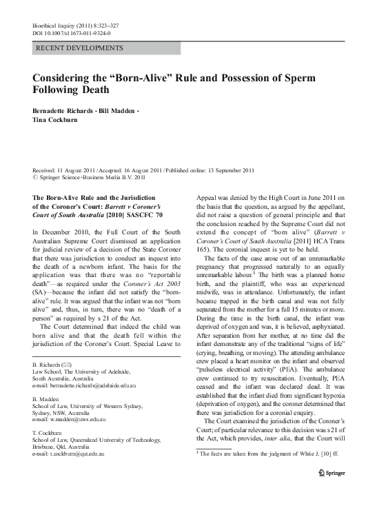 (PDF) Considering the “Born-Alive” Rule and Possession of Sperm ...