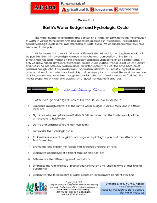 (PDF) Earth's Water Budget and Hydrologic Cycle