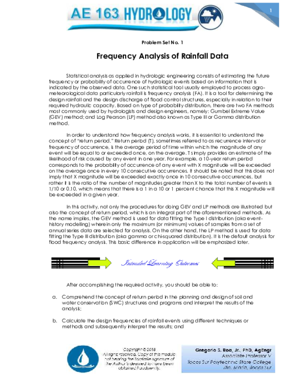 (PDF) Frequency Analysis of Rainfall Data