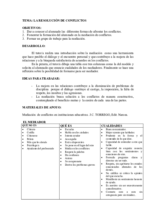 (DOC) TEMA: LA RESOLUCIÓN DE CONFLICTOS