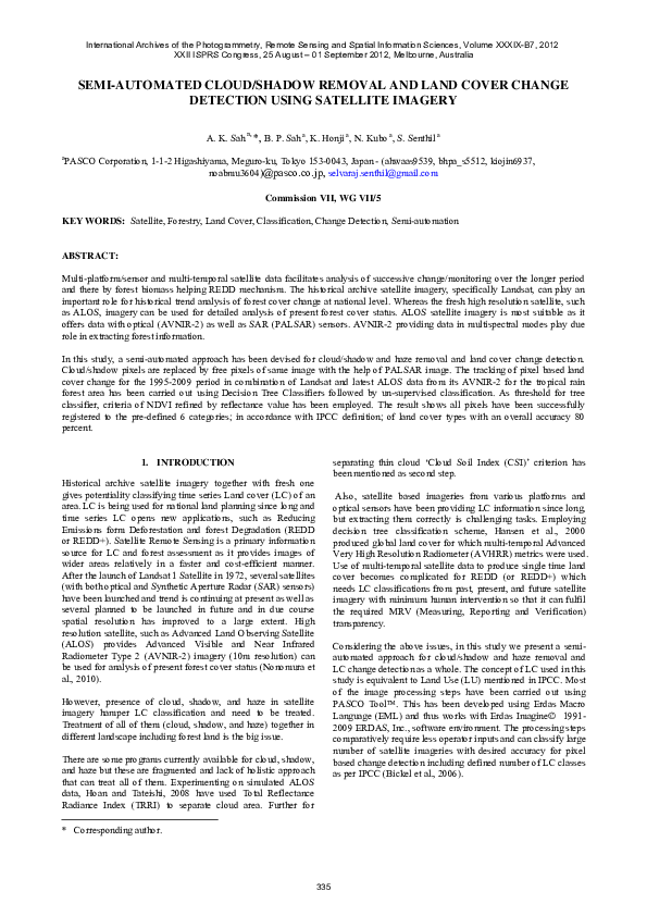 (PDF) SEMI-AUTOMATED CLOUD/SHADOW REMOVAL AND LAND COVER CHANGE DETECTION USING SATELLITE ...