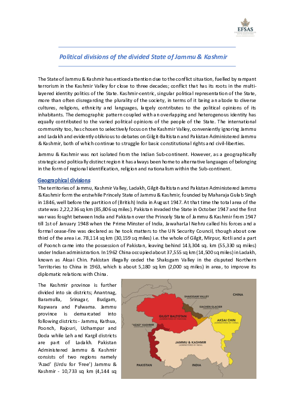 (PDF) Political divisions of the divided State of Jammu & Kashmir