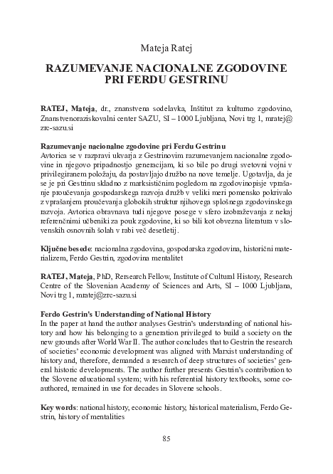 (PDF) Ferdo Gestrin's Understanding of National History