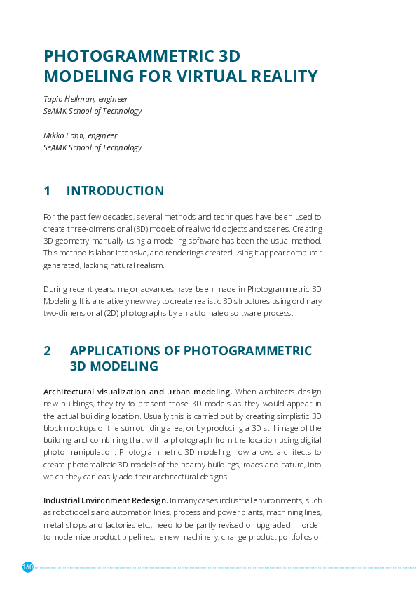 (PDF) Photogrammetric 3D Modeling for Virtual Reality