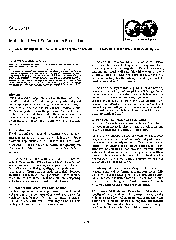 (PDF) SPE 35711 Multilateral Well Performance Prediction