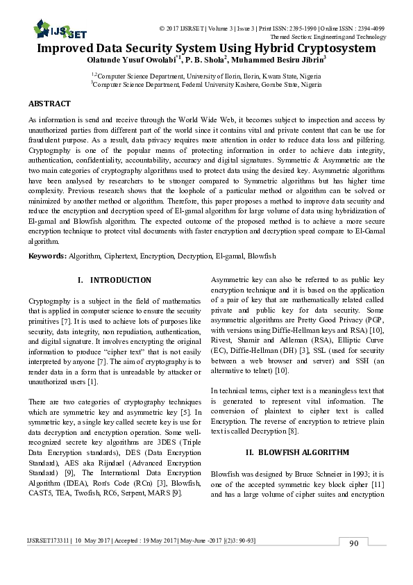 (PDF) Improved Data Security System Using Hybrid Cryptosystem
