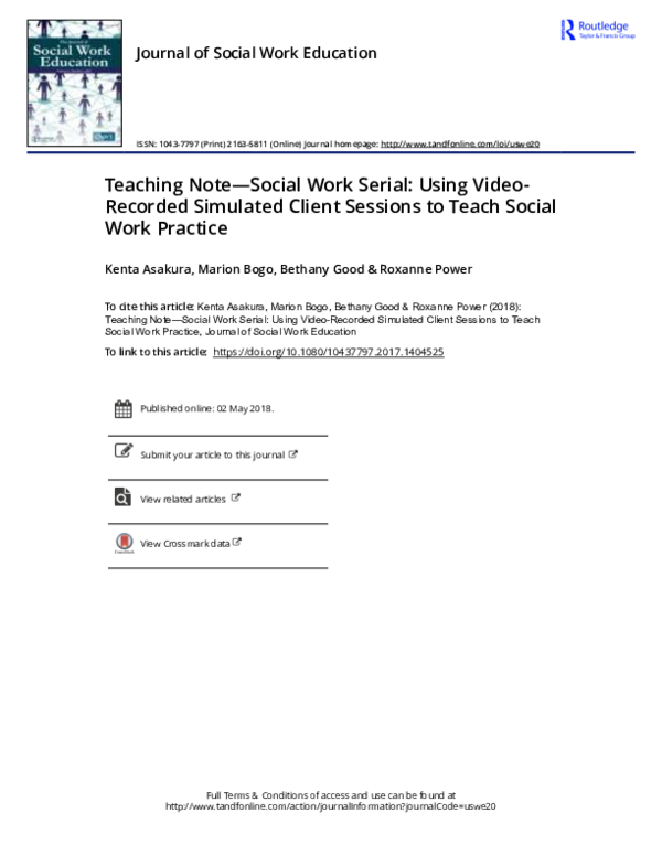 (PDF) Teaching Note—Social Work Serial: Using Video- Recorded Simulated ...