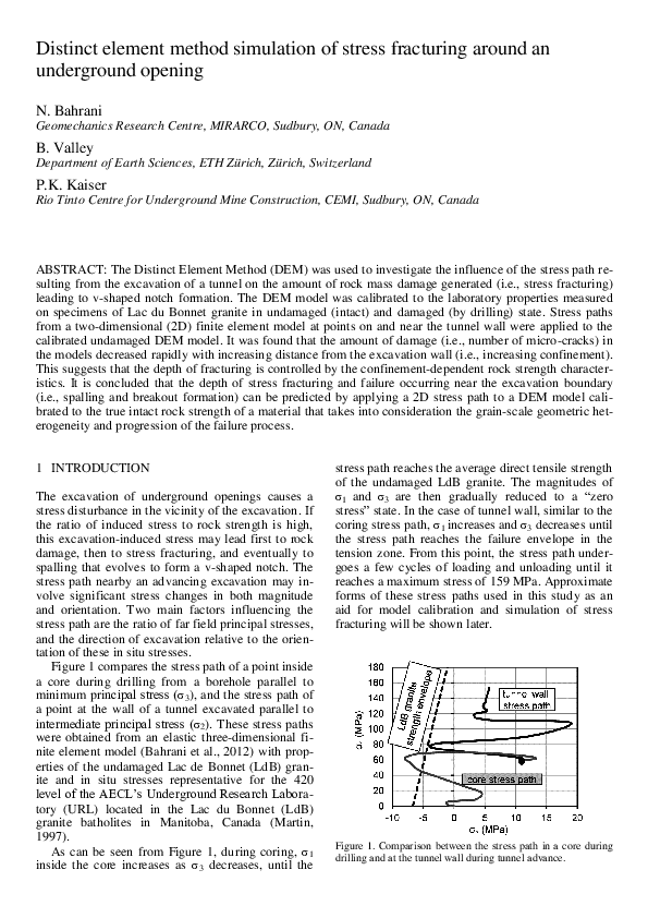 (PDF) Distinct element method simulation of stress fracturing around an underground opening