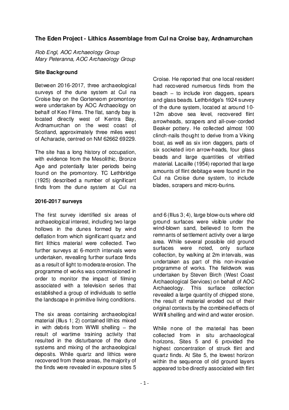 (PDF) The Eden Project - Lithics Assemblage from Cul na Croise bay, Ardnamurchan