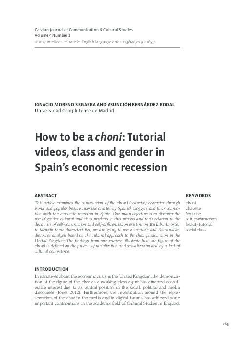 (PDF) How to be a choni: Tutorial videos, class and gender in spain's ...