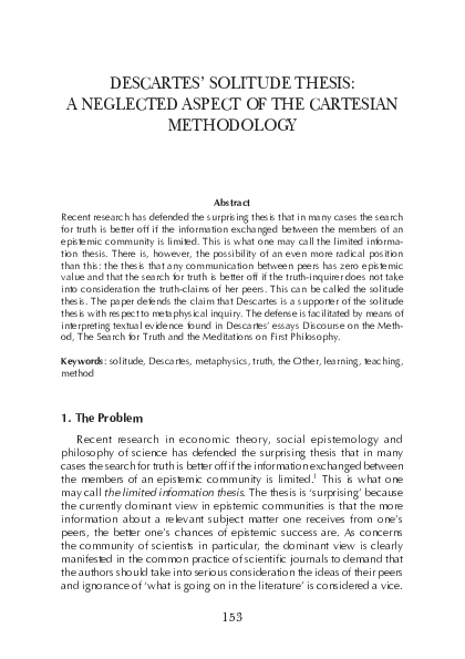 (PDF) (2015) Descartes' solitude thesis: A neglected aspect of the ...