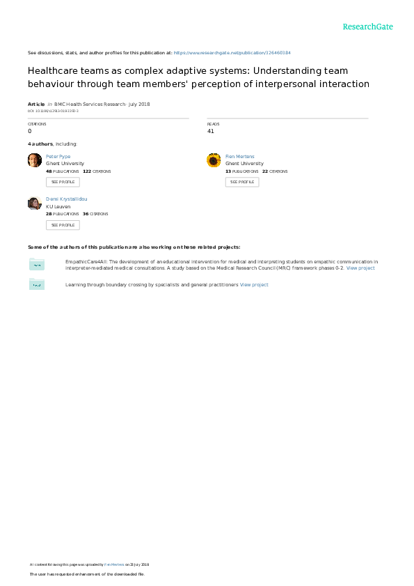 (PDF) Healthcare teams as complex adaptive systems: Understanding team ...