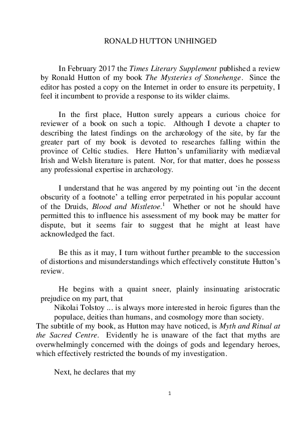 (DOC) A response to a piece in the Times Literary supplement by Ronald ...