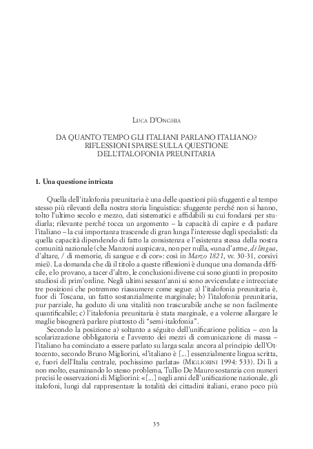 (PDF) Da quanto tempo gli italiani parlano italiano? Riflessioni sparse ...