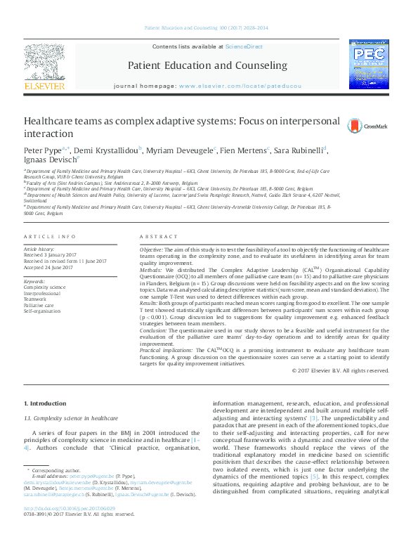 (PDF) Healthcare teams as complex adaptive systems: Focus on ...