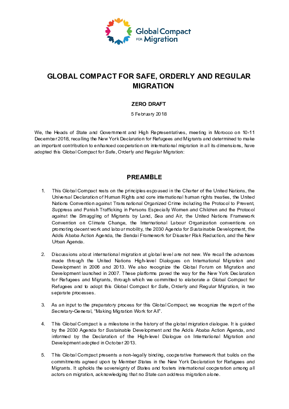 (PDF) GLOBAL COMPACT FOR SAFE, ORDERLY AND REGULAR MIGRATION ZERO DRAFT ...