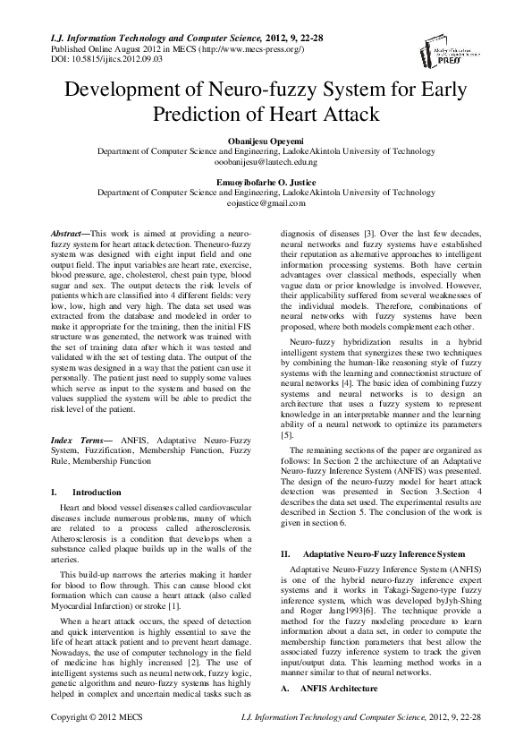 (PDF) Development of Neuro-fuzzy System for Early Prediction of Heart Attack