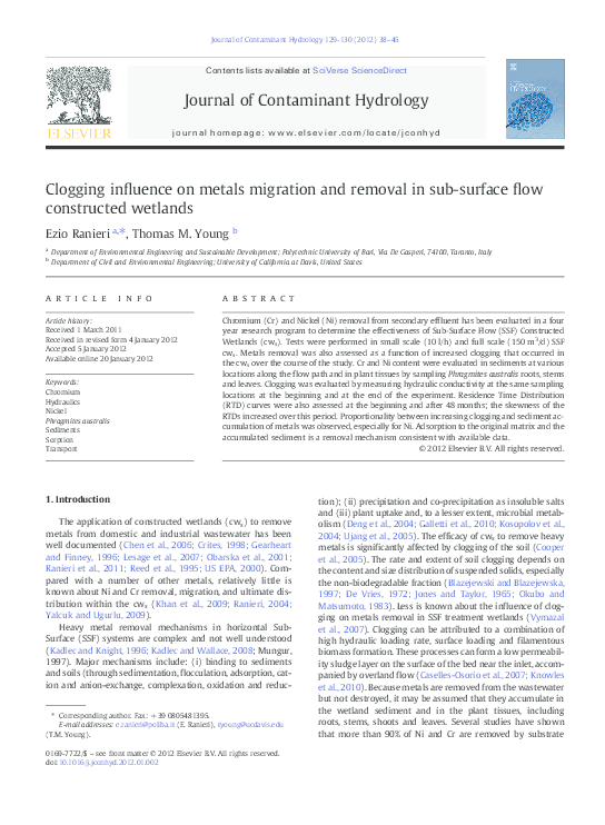 (PDF) Clogging influence on metals migration and removal in sub-surface ...
