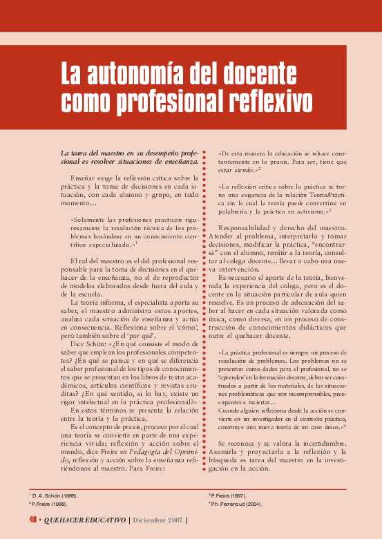 (PDF) AUTONOMIA DEL DOCENTE COMO PROFESIONAL REFLEXIVO