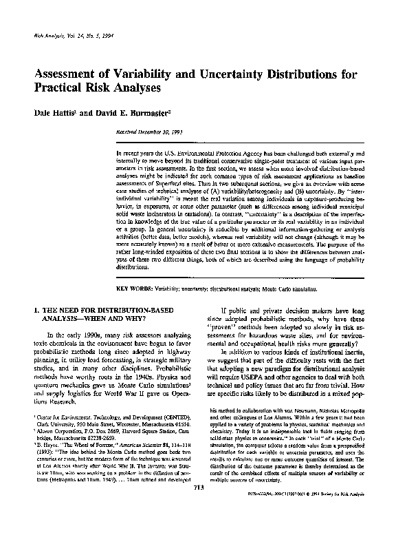 (PDF) Assessment of Variability and Uncertainty Distributions for ...
