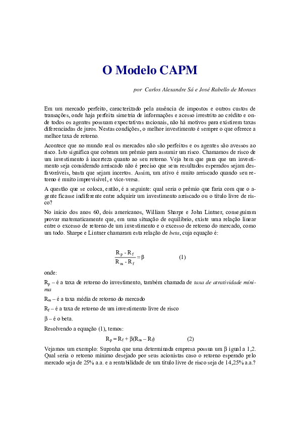 (PDF) O Modelo CAPM