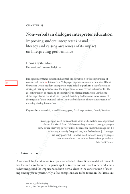 (PDF) Non-verbals in dialogue interpreter education: Improving student ...