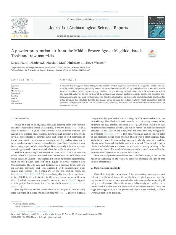 (PDF) Hunt, L., Martin, M.A.S., Finkelstein, I. and Weiner, S. 2018. A ...