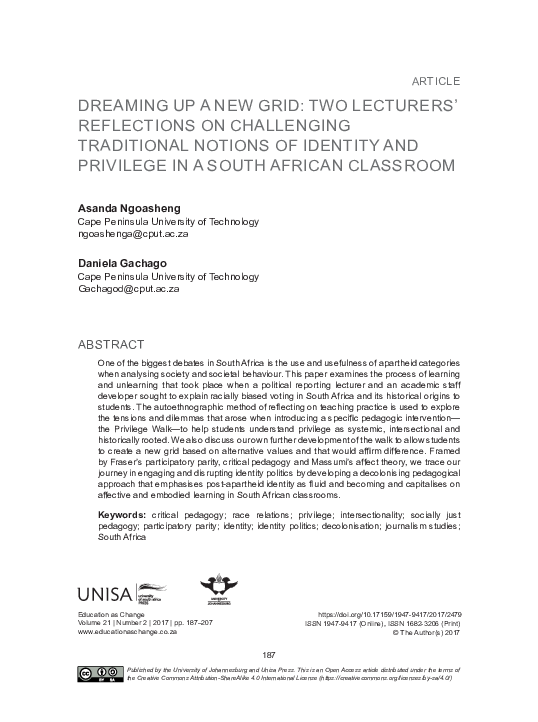 (PDF) DREAMING UP A NEW GRID: TWO LECTURERS' REFLECTIONS ON CHALLENGING ...