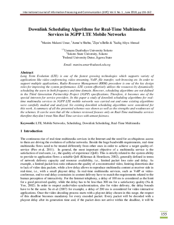 Pdf Downlink Scheduling Algorithms For Real Time Multimedia Services In 3gpp Lte Mobile Networks