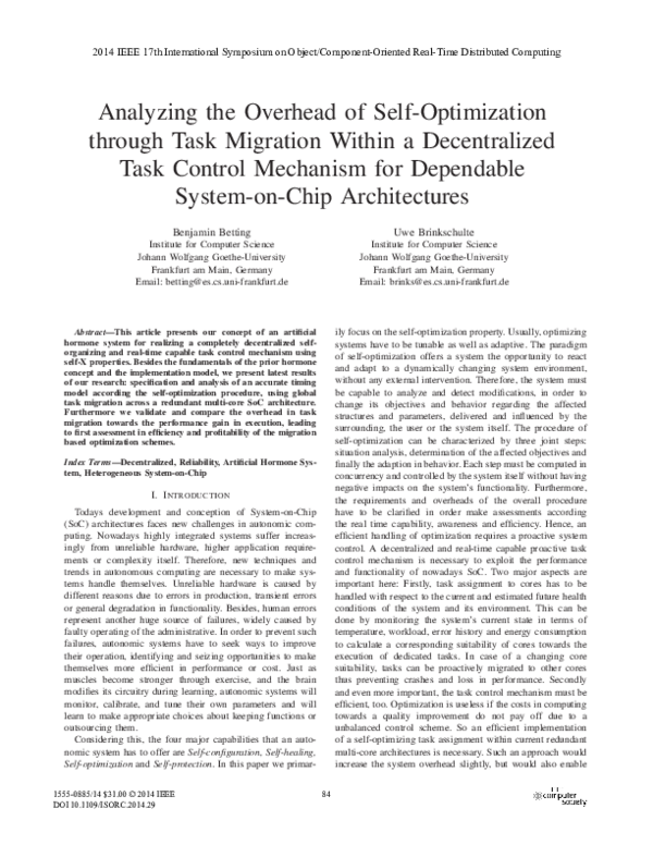 (PDF) Analyzing the Overhead of Self-Optimization through Task Migration within a Decentralized ...