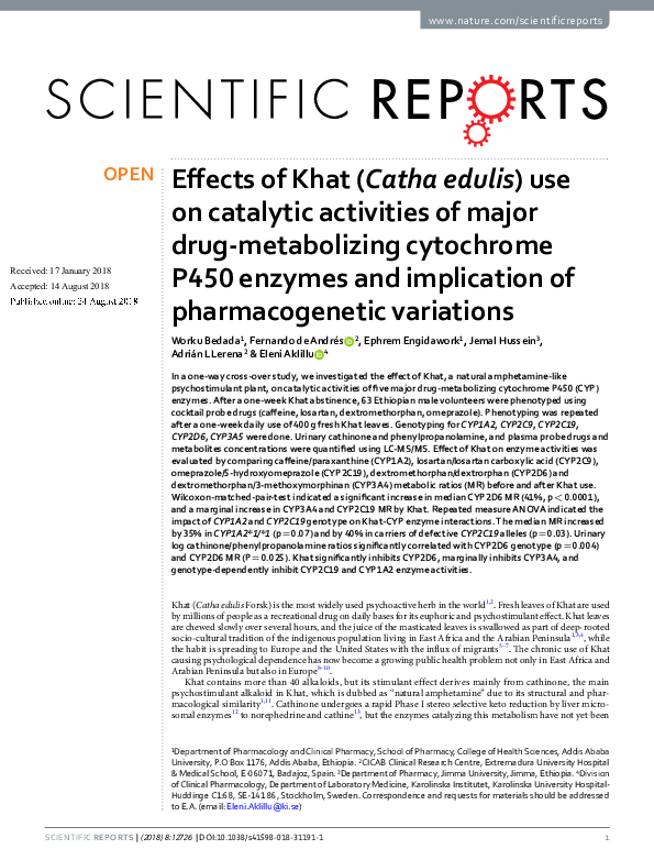 (PDF) Effects of Khat (Catha edulis) use on catalytic activities of ...