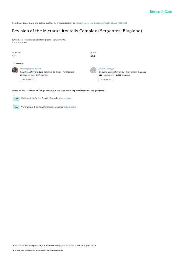 (PDF) Revision of the Micrurus frontalis Complex (Serpentes: Elapidae ...