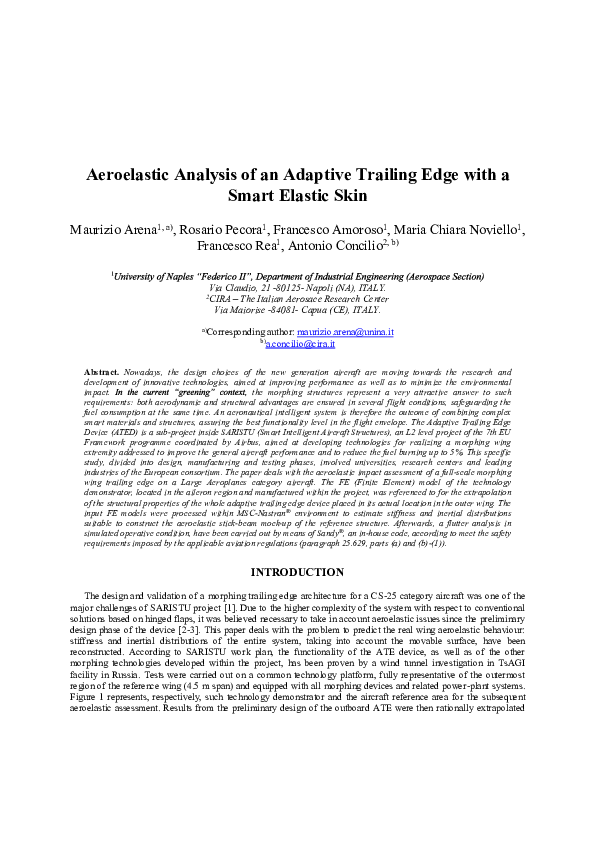 Pdf Aeroelastic Analysis Of An Adaptive Trailing Edge With A Smart