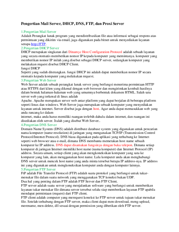(DOC) Pengertian Mail Server, DHCP, DNS, FTP, dan Proxi Server