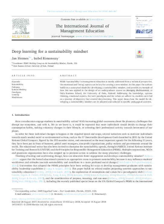 (PDF) Deep learning for a sustainability mindset