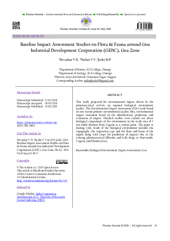 (PDF) Baseline Impact Assessment Studies on Flora & Fauna around Goa Industrial Development ...