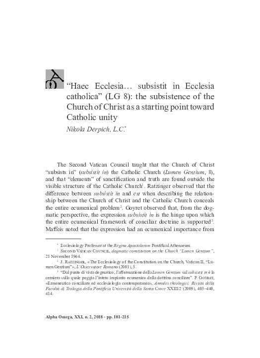 (PDF) "Haec Ecclesia...subsistit in Ecclesia catholica” (LG 8): the ...