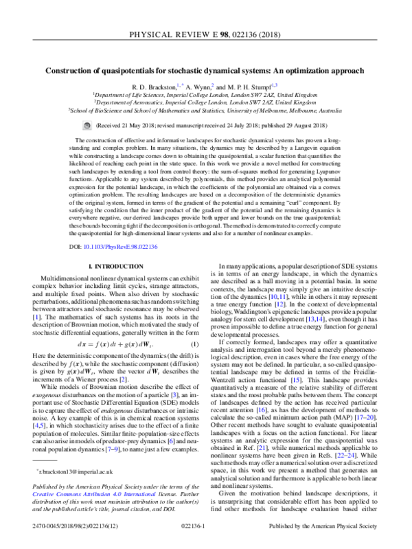 (PDF) Construction of quasipotentials for stochastic dynamical systems: An optimization approach