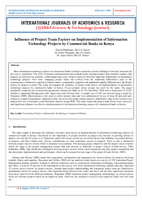 (PDF) Influence of Project Team Factors on Implementation of ...