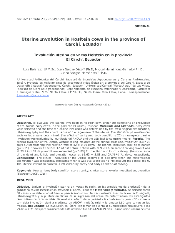(PDF) Uterine Involution in Hosltein cows in the province of Carchi ...