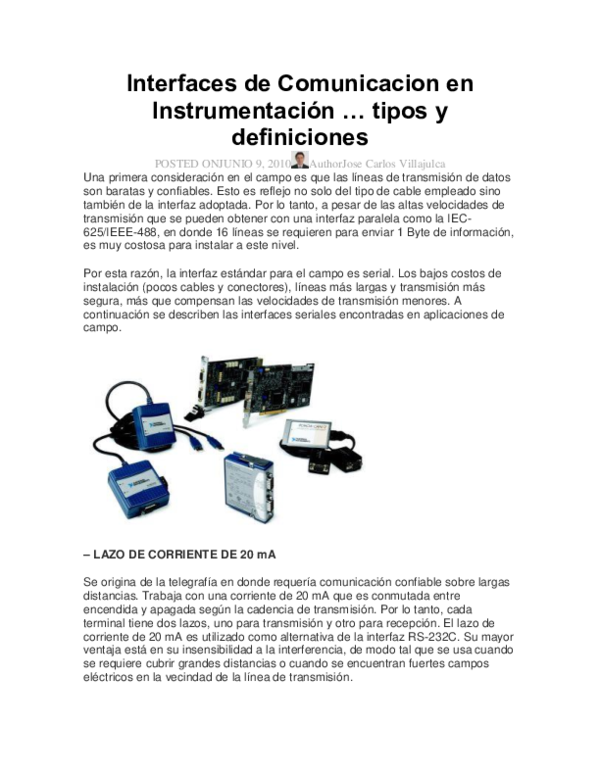 (DOC) Interfaces de Comunicacion en Instrumentación … tipos y definiciones