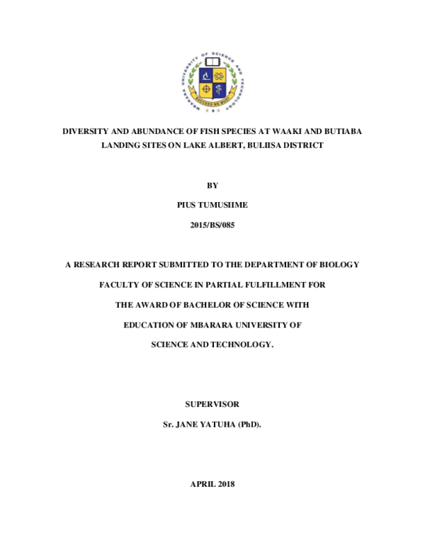 (PDF) DIVERSITY AND ABUNDANCE OF FISH SPECIES AT WAAKI AND BUTIABA ...