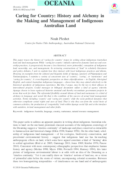 (PDF) Caring for Country: History and Alchemy in the Making and ...