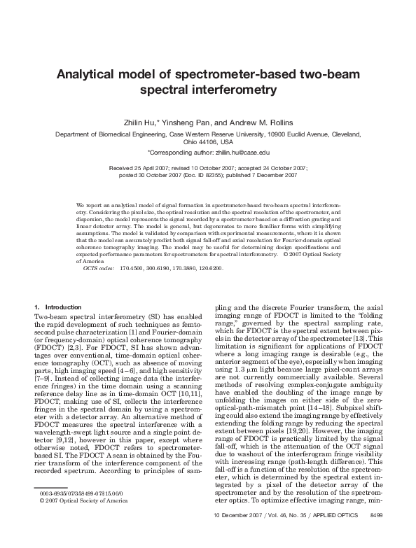 (PDF) Analytical model of spectrometer-based two-beam spectral interferometry