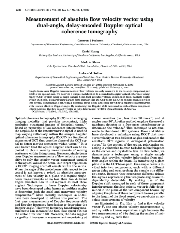 Pdf Measurement Of Absolute Flow Velocity Vector Using Dual Angle Delay Encoded Doppler