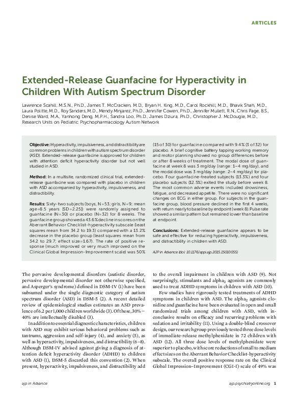 (PDF) Extended-Release Guanfacine for Hyperactivity in Children With ...