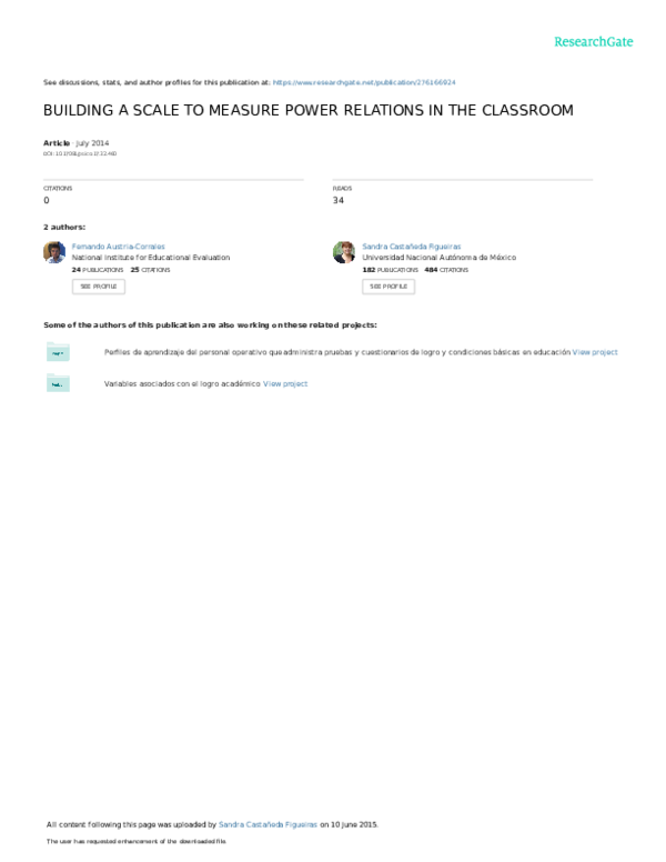 (PDF) Building a Scale to Measure Power Relations in the Classroom