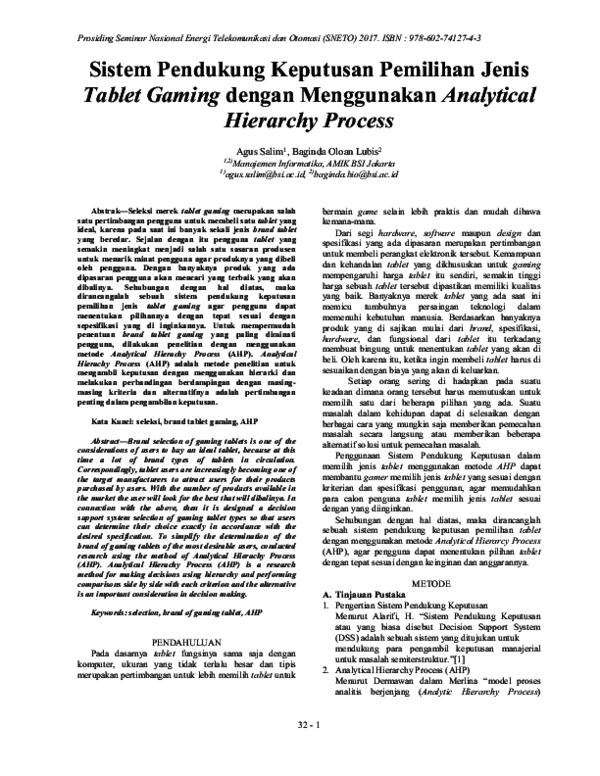 (PDF) Sistem Pendukung Keputusan Pemilihan Jenis Tablet Gaming dengan ...