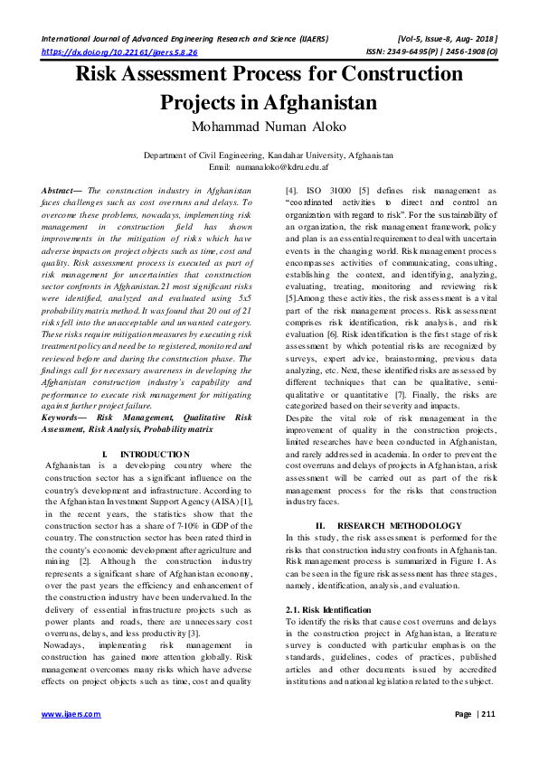 (PDF) Risk Assessment Process for Construction Projects in Afghanistan